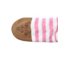 China faux fur lined women winter house socks lovely pink stripe cute bear warm indoor socks for sale