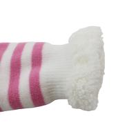China faux fur lined women winter house socks lovely pink stripe cute bear warm indoor socks for sale