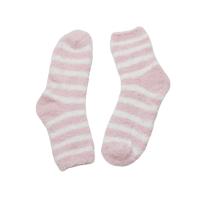 China Polyester Ladies Slipper Socks  Pink White Stripes Indoor  Fluffy Warm for sale