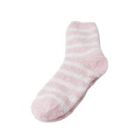 China Polyester Ladies Slipper Socks  Pink White Stripes Indoor  Fluffy Warm for sale