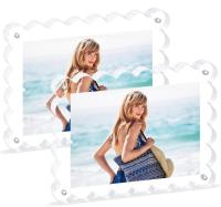 China Custom Size Clear Scalloped Acrylic Photo Frame with Magnetic Closure for Double View Display for sale