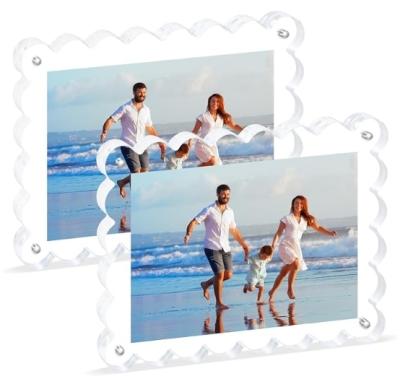 China Custom Size Clear Scalloped Acrylic Photo Frame with Magnetic Closure for Double View Display for sale