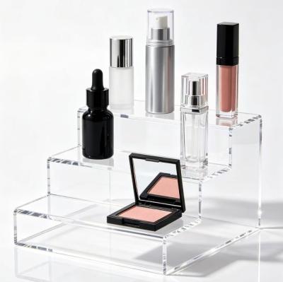 China Custom Clear Acrylic Display For Cosmetics With 3 Floors Cosmetics Perspex Display Stand for sale
