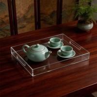 China Clear Acrylic Display Tray with Handles Decorative Serving Tray for Coffee Drinks Breakfast for sale