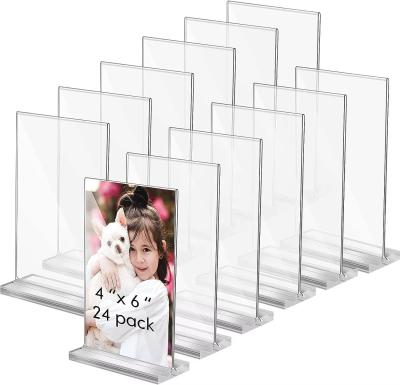 China Clear T Shaped Perspex Photo Holder Frame Double Sided For Home Office Wedding Display for sale