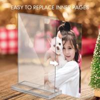 China Clear T Shaped Perspex Photo Holder Frame Double Sided For Home Office Wedding Display for sale