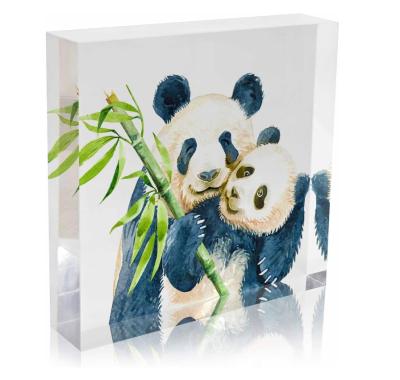 China 3D Printing Cute Panda Logo Solid Acrylic Display Blocks Clear For Personalized Gifts for sale