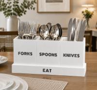 China White Acrylic Knife Fork Spoon Acrylic Holder Display 3 Compartments Utensil Organizer for sale