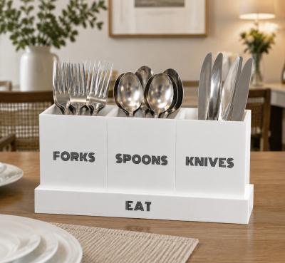 China White Acrylic Knife Fork Spoon Acrylic Holder Display 3 Compartments Utensil Organizer for sale
