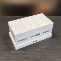 China White Acrylic Knife Fork Spoon Acrylic Holder Display 3 Compartments Utensil Organizer for sale