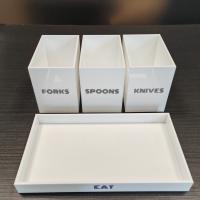 China White Acrylic Knife Fork Spoon Acrylic Holder Display 3 Compartments Utensil Organizer for sale