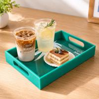 China Green Acrylic Serving Tray With Handles Rectangular Food Tray For Drinks Coffee Dessert Breakfast for sale