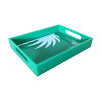 China Green Acrylic Serving Tray With Handles Rectangular Food Tray For Drinks Coffee Dessert Breakfast for sale