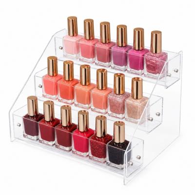 China 3 Tier Clear Acrylic Nail Polish Display Stand Cosmetic Bottle Storage Rack Organizer for Salon Home for sale