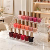 China 3 Tier Clear Acrylic Nail Polish Display Stand Cosmetic Bottle Storage Rack Organizer for Salon Home for sale