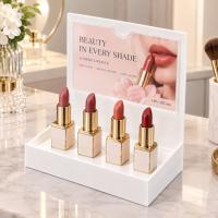China White Acrylic Lipstick Display Stand With A6 Promotional Poster Holder for sale