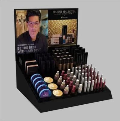 China Custom Size Three Tier Acrylic Cosmetic Display Stand Holder with OEM/ODM Options for sale