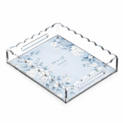China 10x12 Inch Clear Photo Display Acrylic Scalloped Tray With Handles for sale