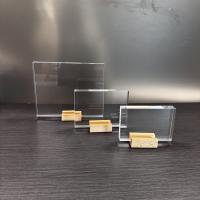 China Transparent Block Acrylic Stand With Wooden Base UV Printed And Customizable Size For Elegant Desktop Decor for sale