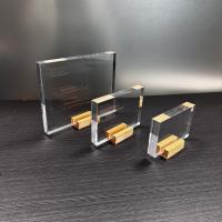 China Transparent Block Acrylic Stand With Wooden Base UV Printed And Customizable Size For Elegant Desktop Decor for sale