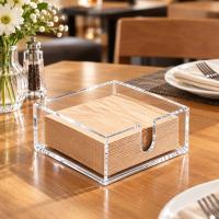 China Restaurant Cafe Kitchen Clear Acrylic Napkin Tray Holder Open Top For Tabletop for sale