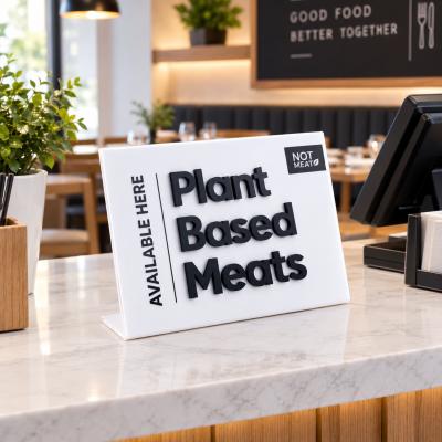 China L Shape White Acrylic Sign Display Stand For Restaurant Countertop Clear Table Top Sign Holders for sale