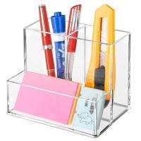 China Desk Top With 3 Grids Acrylic Pen Display Case Holder Pencial Storage Box for sale