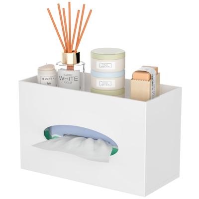 China White Acrylic Tissue Box Cover With Storage Tray For Bathroom Kitchen Home Office for sale