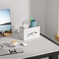 China White Acrylic Tissue Box Cover With Storage Tray For Bathroom Kitchen Home Office for sale