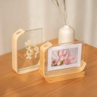 China Solid Rustic Photo Wooden Acrylic Stand With Walnut Wood Base For Tabletop Or Desktop Display for sale