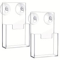 China 4 Inch Wall Mount Acrylic Brochure Holder With Suction Cups Clear Pamphlet Flyer for Office Reception for sale