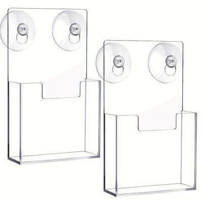 China 4 Inch Wall Mount Acrylic Brochure Holder With Suction Cups Clear Pamphlet Flyer for Office Reception for sale