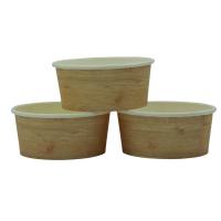 China 25 OZ Paper Soup Cup Kraft Round Paper Salad Bowls With Clear Lids for sale