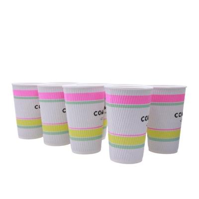 China Customized 16oz 480ml Disposable Corrugated Paper Cups for Hot/Cold Beverage for sale