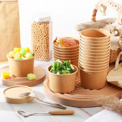 China Disposable Paper Food Containers with Vented Lid Kraft Ice Cream Cake Dessert Cups Soup Bowl for Party Hot Food Fruit for sale