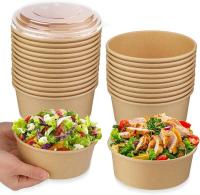 China 24OZ Paper Salad Bowls with Clear Lids 750 ML Disposable Round Shape Kraft Food Containers Suit for BBQ for sale