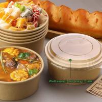 China 24OZ Paper Salad Bowls with Clear Lids 750 ML Disposable Round Shape Kraft Food Containers Suit for BBQ for sale