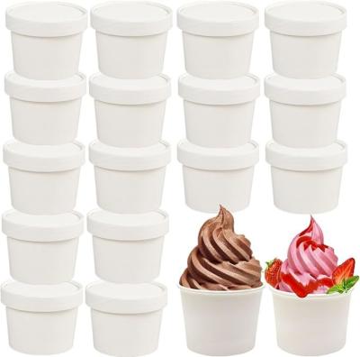 China White Paper Ice Cream Cups 8oz Disposable Dessert Bowls for Hot or Cold Food Lids Not Included Paper Snack Containers for Sundae Frozen Yogurt Soup for sale