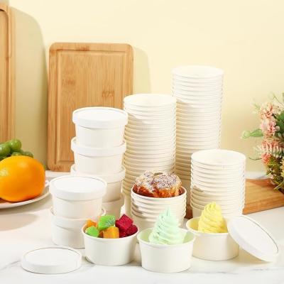 China 4oz White Paper Soup Containers with Lids Disposable Paper Food Containers with Vented Lid Kraft Ice Cream Cake Dessert Cups Soup Bowl for Party Hot Food Fruit for sale