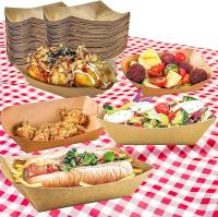 China 2lb Brown Paper Food Trays Heavy-Duty Paper Food Boat Disposable Serving Basket Tray for French Fries Nachos Snack Hot Dog Taco BBQ Popcorn Party Picnic Wedding Party for sale