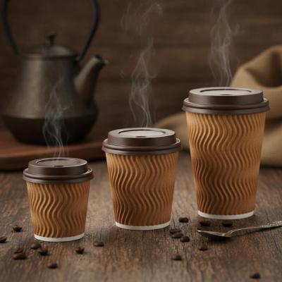 China Corrugated Ripple Wall Insulated Paper Cup Leak Proof Design Hot Coffee 12oz 16oz 20oz for sale