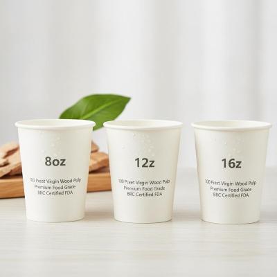 China 100 Percent Virgin Wood Pulp Paper Cup Premium Food Grade BRC Certified FDA 8oz 12oz 16oz for sale