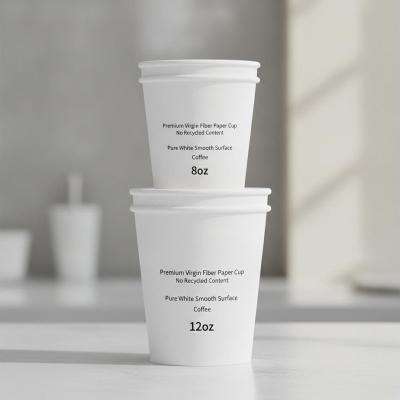 China Premium Virgin Fiber Paper Cup No Recycled Content Pure White Smooth Surface Coffee 8oz 12oz for sale