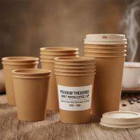 China Premium Thickened 350gsm Kraft Paper Coffee Cup Sturdy Rigid Disposable Hot Drink 12oz 16oz for sale