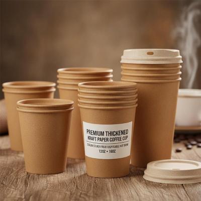 China Premium Thickened 350gsm Kraft Paper Coffee Cup Sturdy Rigid Disposable Hot Drink 12oz 16oz for sale
