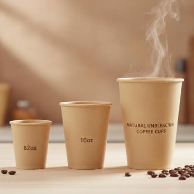 China Natural Unbleached Kraft Paper Cup Thick Wall Food Grade PE Lined Coffee 8oz 10oz 12oz for sale