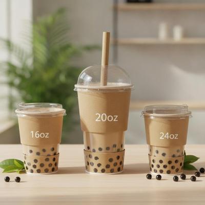 China Bubble Tea Takeaway Paper Cup Wide Mouth Leak Proof Sealed Lid Milk Tea 16oz 20oz 24oz for sale
