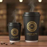 China Foil Stamped Premium Paper Coffee Cup Custom Logo Luxury Hot Drink Takeaway 8oz 12oz for sale