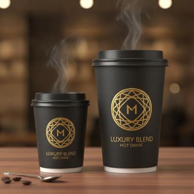 China Foil Stamped Premium Paper Coffee Cup Custom Logo Luxury Hot Drink Takeaway 8oz 12oz for sale