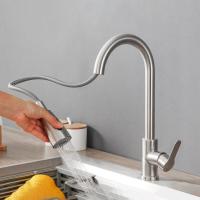 China Brushed Nickel Swivel Spout Kitchen Faucet Tap With Pull Down Sprayer for sale